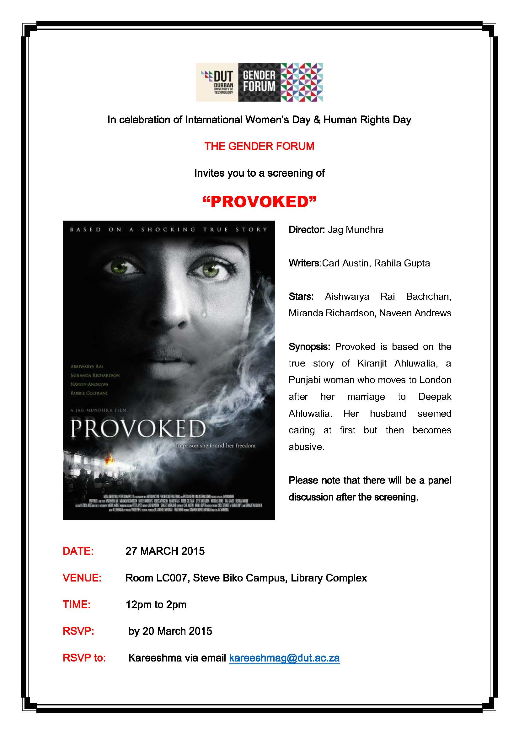 Invitation: movie screening of “PROVOKED”