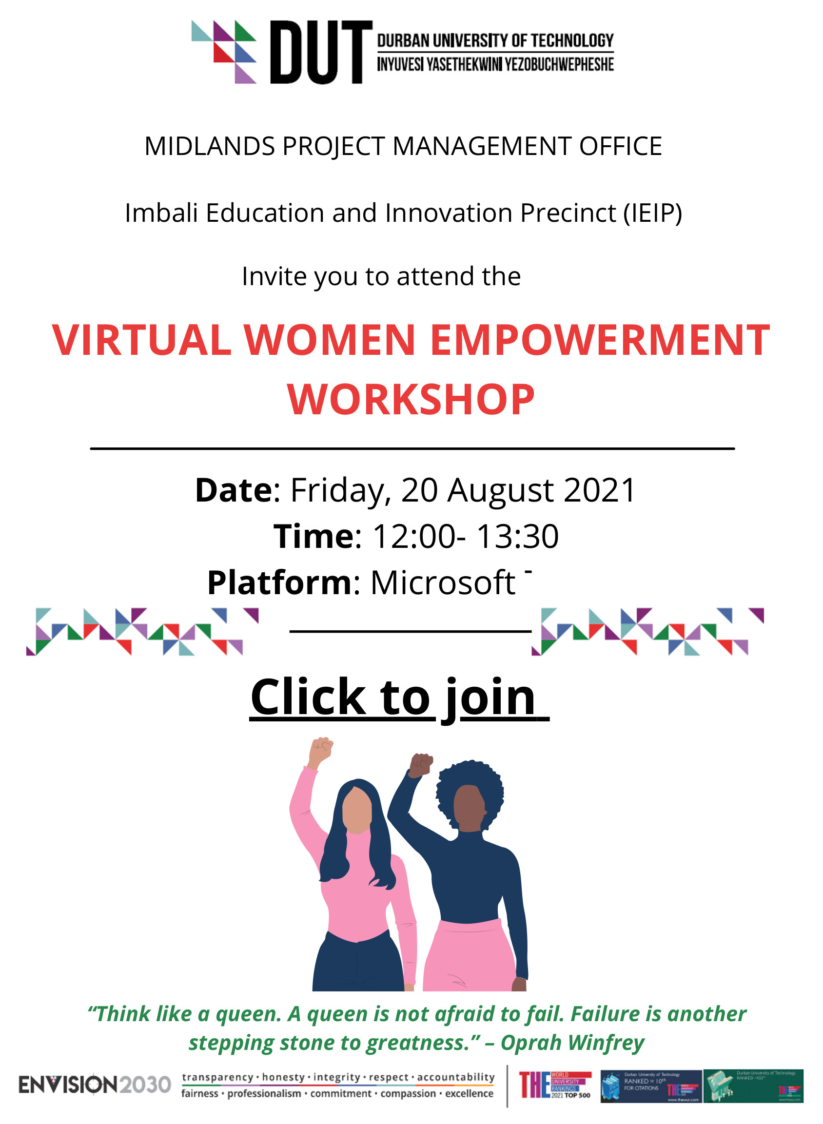 Virtual Women Empowerment Workshop Invitation and Programme